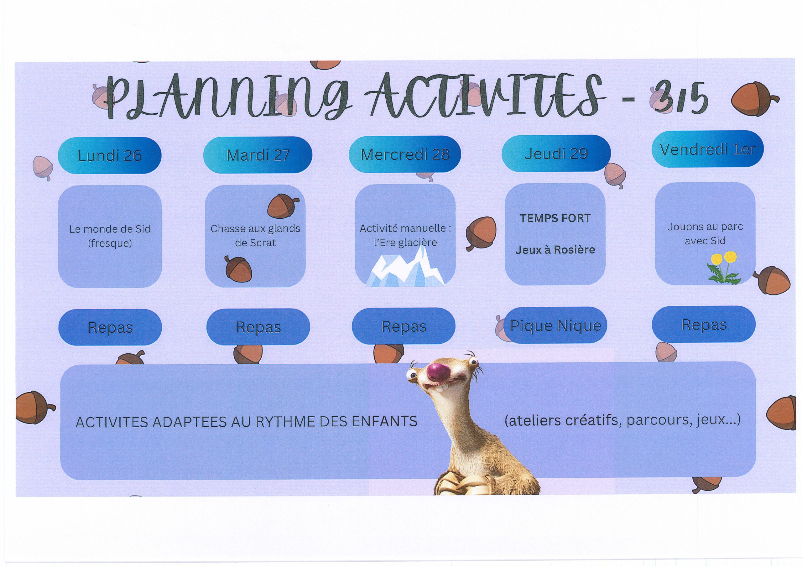 Planning activités : Mercredis et Vacances – Mission d’animation de ...