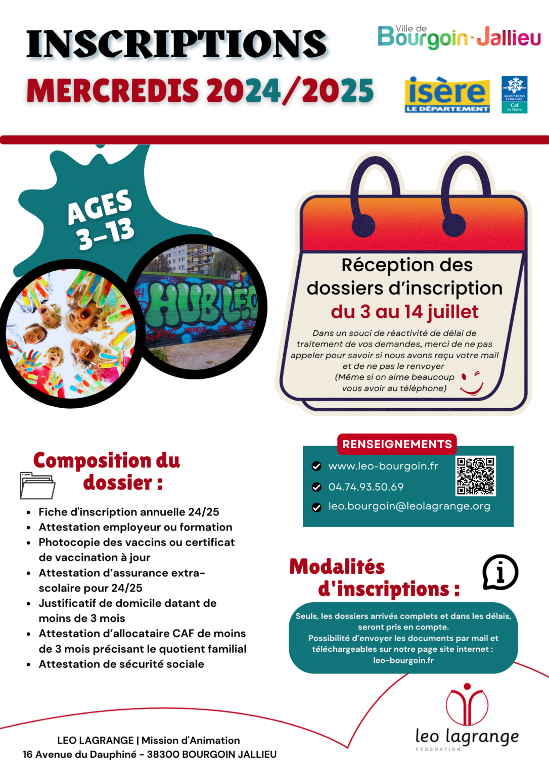 INSCRIPTIONS MERCREDIS 2024/2025 – Mission d’animation de Bourgoin-Jallieu